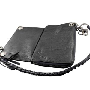 New Men's Biker Rocker Long Genuine Leather Wallet w/Purse Chain Black