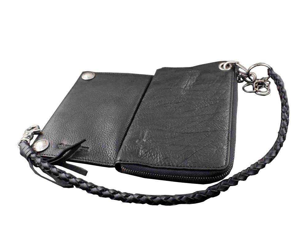 New Men's Biker Rocker Long Genuine Leather Wallet w/Purse Chain Black