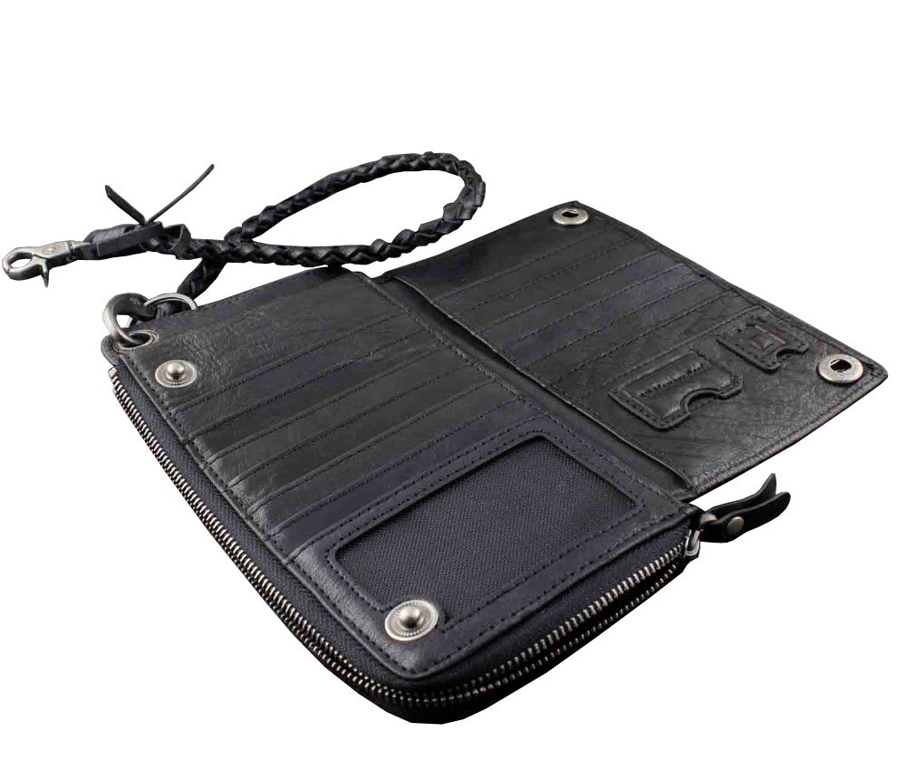 New Men's Biker Rocker Long Genuine Leather Wallet w/Purse Chain Black