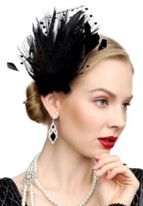 cizoe fascinators 20s gatsby flapper acessories art deco party accessory peacock feather headpiece(1a-black)