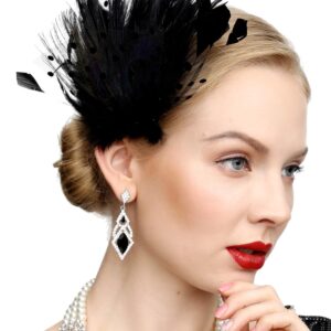 Cizoe Fascinators 20s Gatsby Flapper Acessories Art Deco Party Accessory Peacock Feather Headpiece(1A-Black)