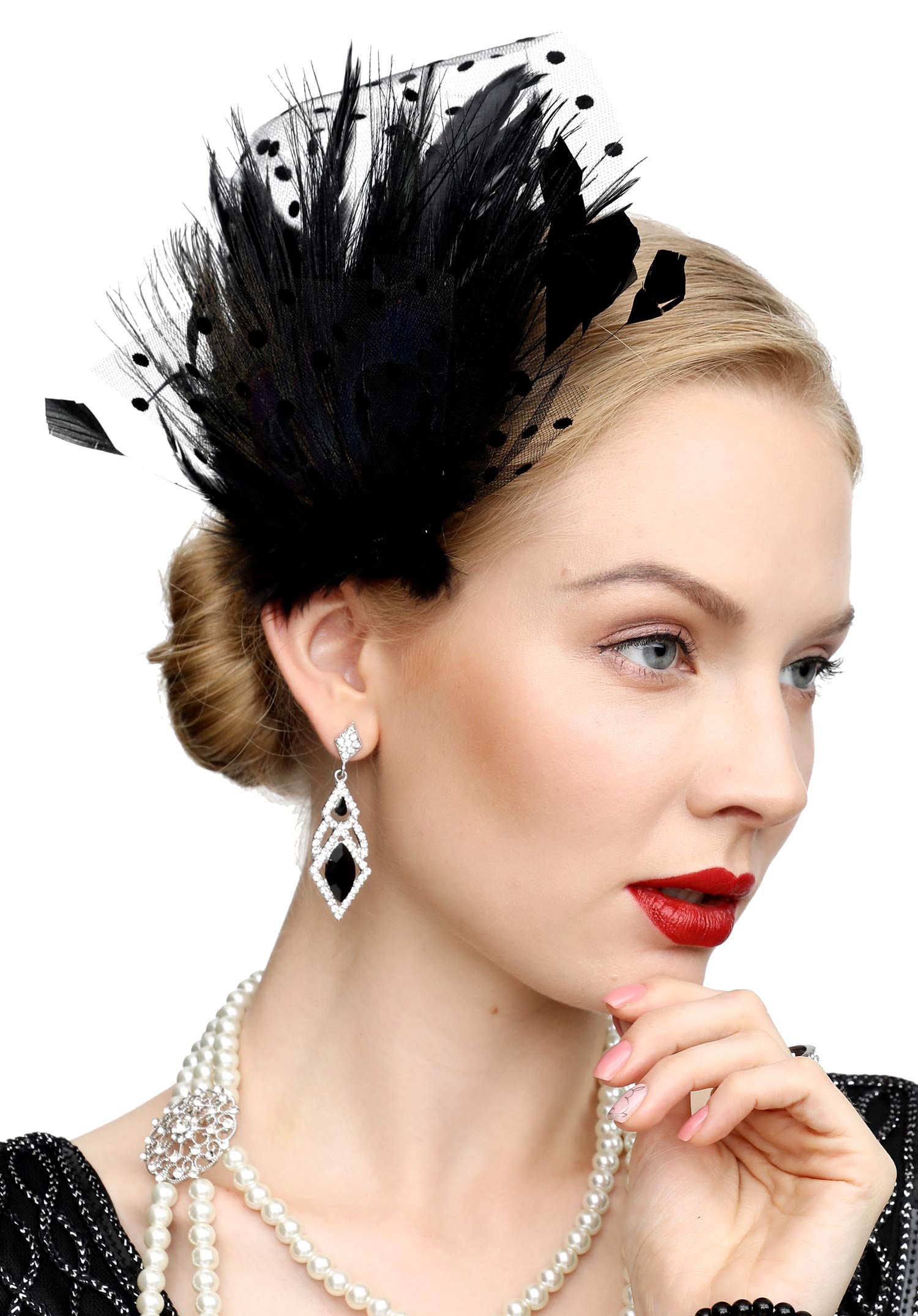 Cizoe Fascinators 20s Gatsby Flapper Acessories Art Deco Party Accessory Peacock Feather Headpiece(1A-Black)