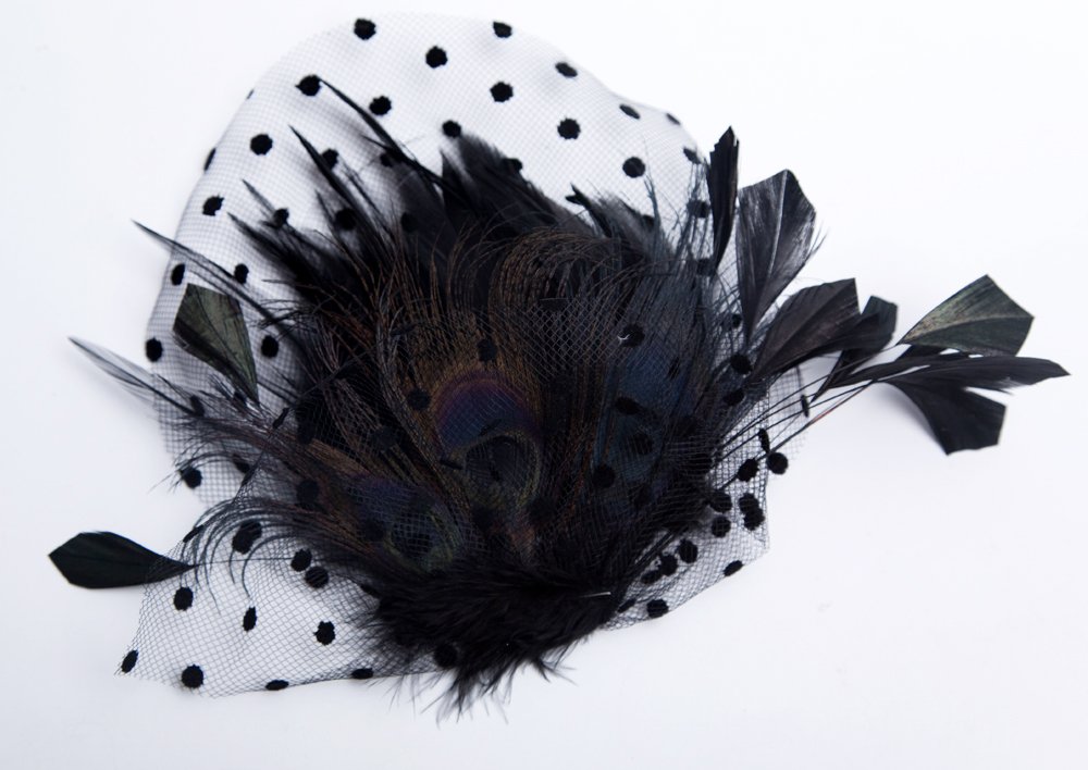 Cizoe Fascinators 20s Gatsby Flapper Acessories Art Deco Party Accessory Peacock Feather Headpiece(1A-Black)