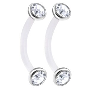 bodyjewellery 2pcs 16g 3/8 curved barbell septum cartilage earring eyebrow helix bioflex flexible tragus steel halfball - cl