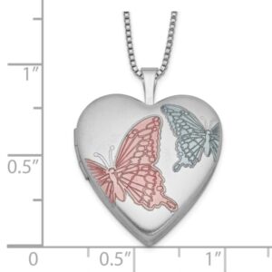 IceCarats 925 Sterling Silver Butterflies Heart Love Personalized Photo Locket Chain Necklace