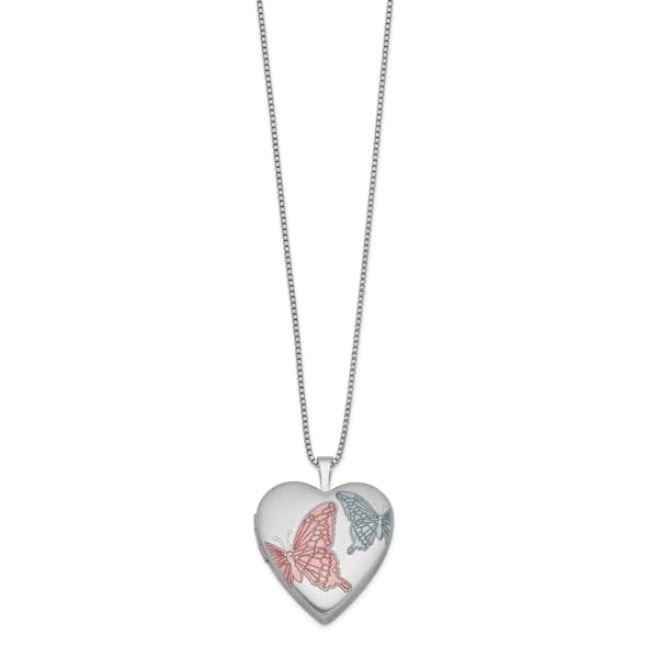 IceCarats 925 Sterling Silver Butterflies Heart Love Personalized Photo Locket Chain Necklace