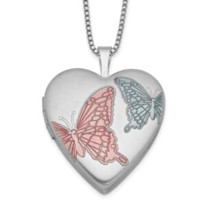 IceCarats 925 Sterling Silver Butterflies Heart Love Personalized Photo Locket Chain Necklace