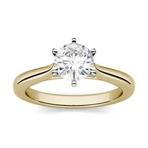 charles & colvard forever one 6.5mm round cut moissanite two-toned engagement ring for women | 1 cttw dew | lab grown | solid 14k two-toned gold | size 5