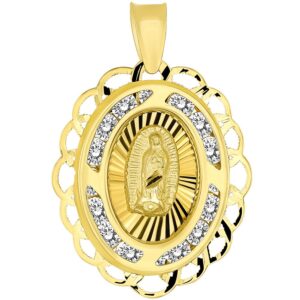 jewelry america 14k yellow gold fancy our lady of guadalupe mary cz studded oval medallion charm pendant