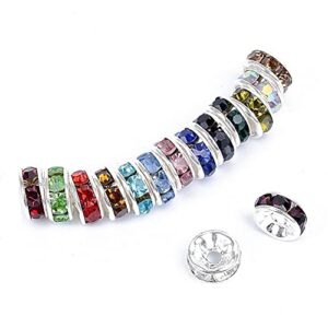 bingcute 100 pcs bright silver crystal rondelle spacer bead plated 8mm beads for jewelery making assorted colors beads for bracelets