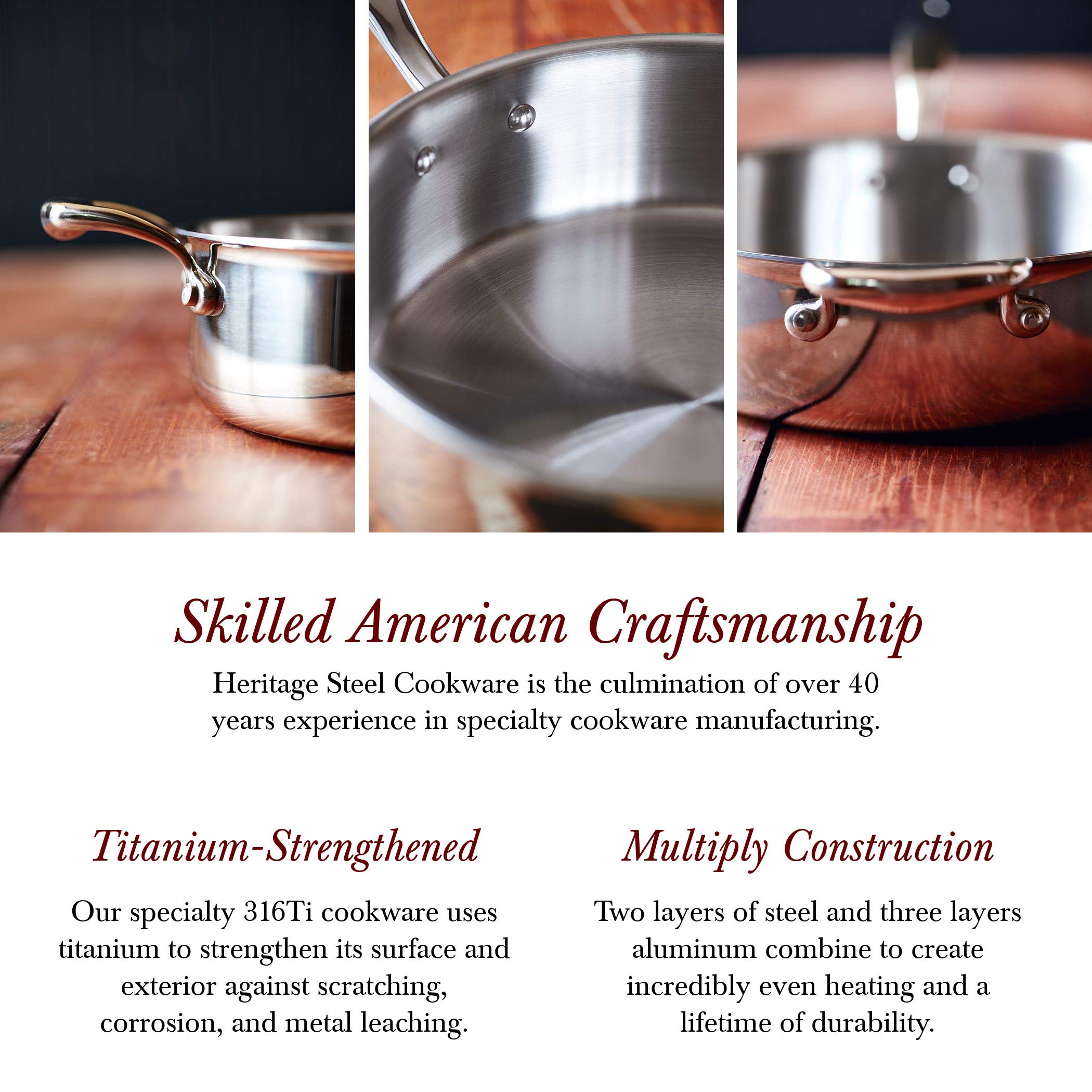 Heritage Steel 12 Inch Frying Pan | Made In USA | Titanium Series 316Ti Skillet with Stay Cool Handle | Fully Clad Stainless Steel Pan with 5-Ply Construction | Induction Ready & Non Toxic