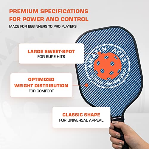 Amazin' Aces Carbon Fiber Pickleball Paddle Set in Blue and Pink - 2 Pickleball Rackets with Carbon Fiber Face and Polymer Core, 4 Outdoor Balls, and 1 Carry Bag