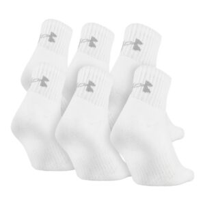 under armour men`s charged cotton 2.0 quarter socks, 6 pack (white (1298736-100) / stealth grey/white, large)