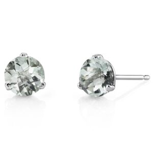 peora 14k white gold green amethyst martini solitaire stud earrings for women, hypoallergenic 1.50 carats total, round shape 6mm, aaa grade, february birthstone, friction back