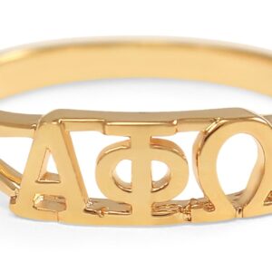 The Collegiate Standard Alpha Phi Omega Co Ed 14k Gold Plated Sorority Ring with Greek letters (7.0)