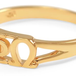 The Collegiate Standard Alpha Phi Omega Co Ed 14k Gold Plated Sorority Ring with Greek letters (7.0)