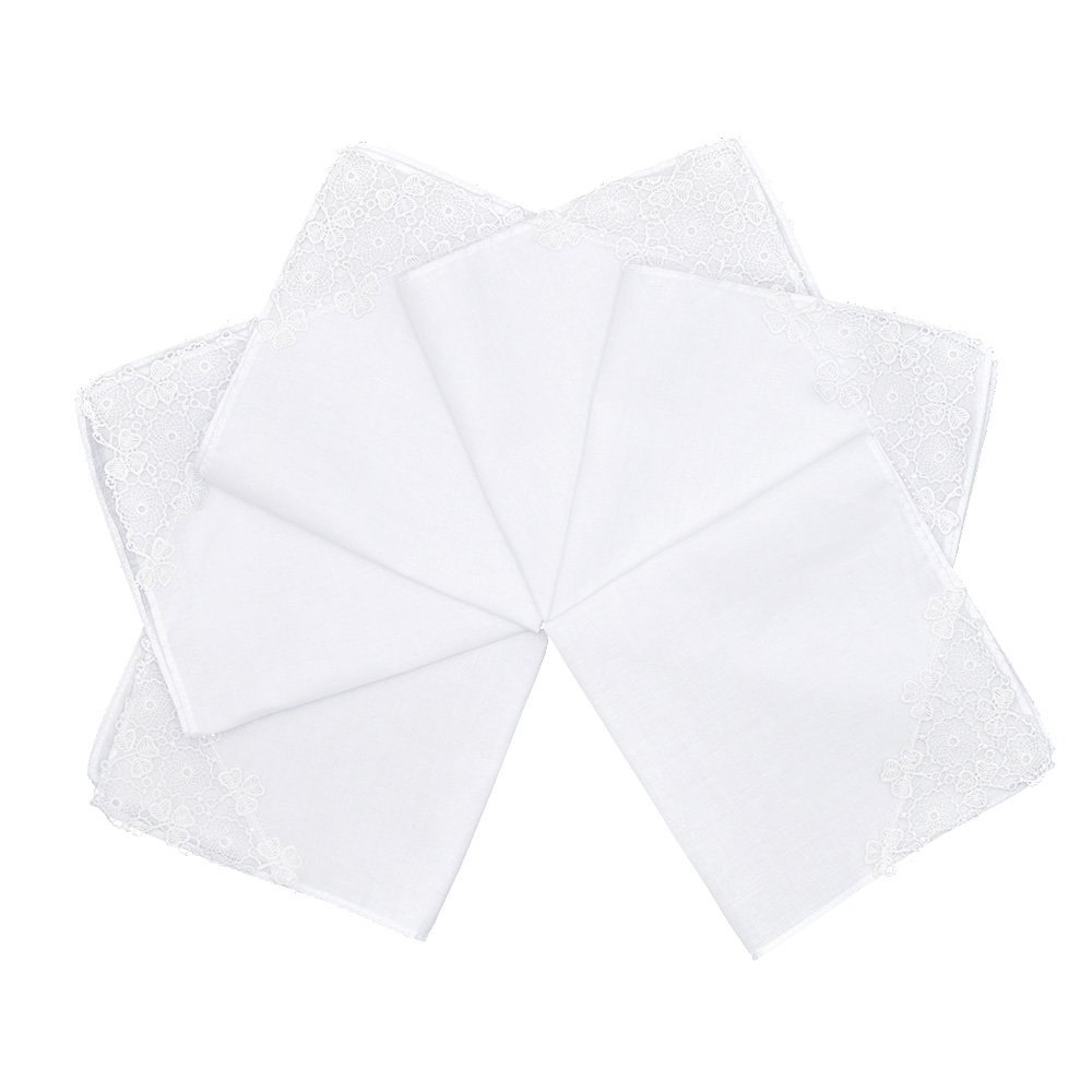 Selected Hanky Women's Cotton Handkerchiefs with Crohet Lace at Corner, Ladies Hankies for Bridal Wedding 6 Pcs Set