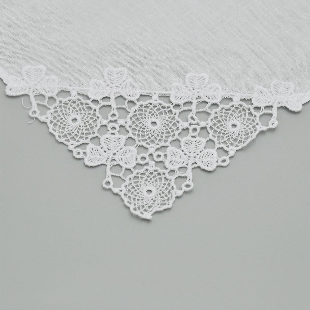 Selected Hanky Women's Cotton Handkerchiefs with Crohet Lace at Corner, Ladies Hankies for Bridal Wedding 6 Pcs Set