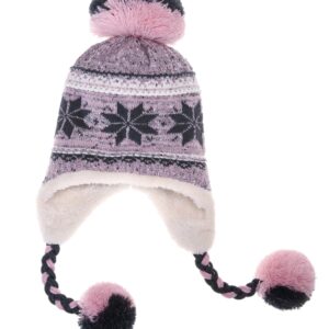 Dosoni Winter Hats for Women Knit Beanie Soft Warm Fleece Lined Long Ear Straps Snow Ski Cap with Pompom Pink