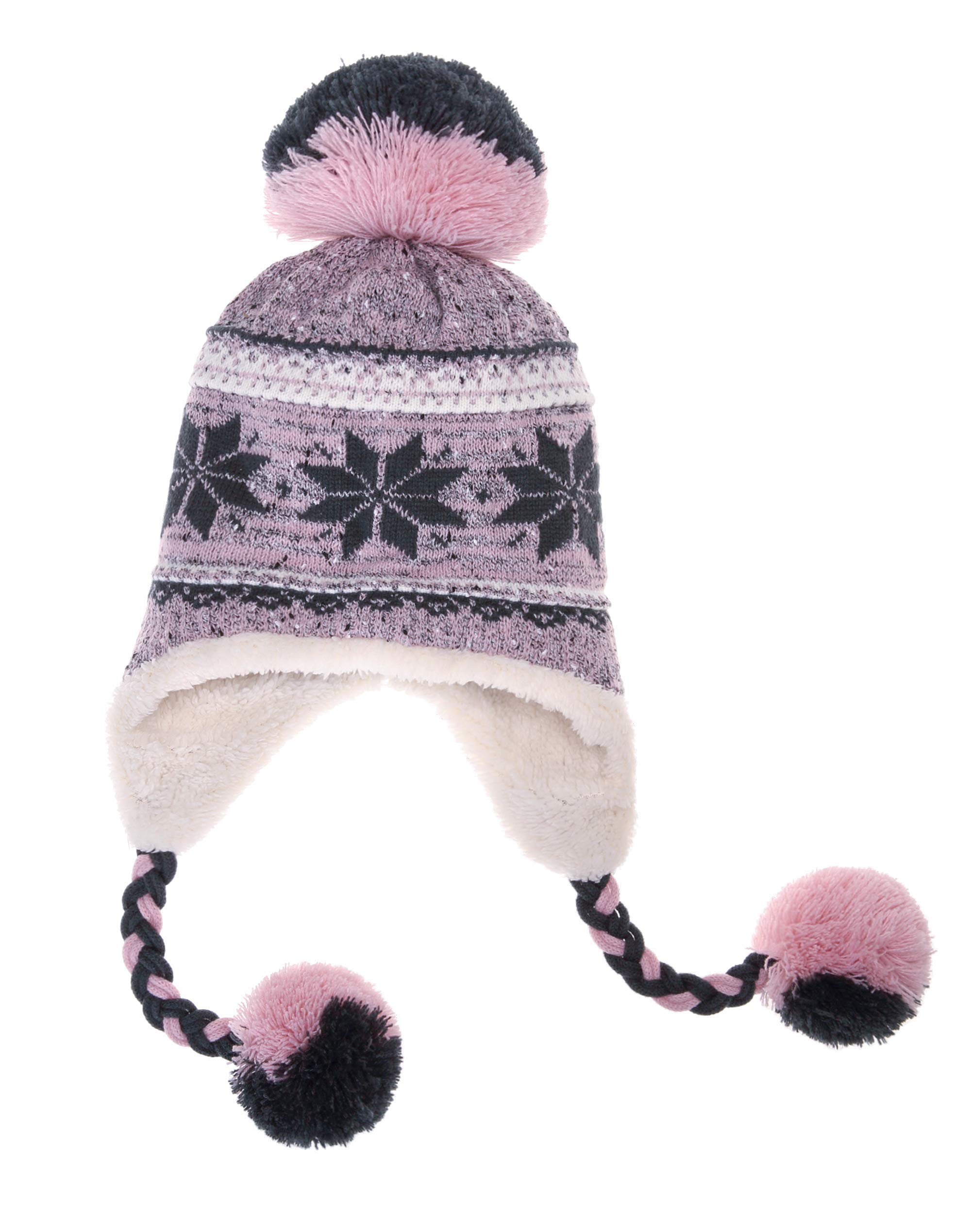 Dosoni Winter Hats for Women Knit Beanie Soft Warm Fleece Lined Long Ear Straps Snow Ski Cap with Pompom Pink