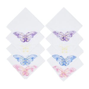 Selected Hanky Women's Cotton Handkerchiefs with Butterfly Lace at Corner, Ladies Hankies 8 Pcs