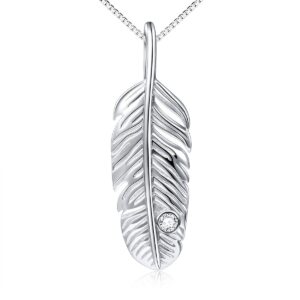 daochong s925 sterling silver feather pendant necklace 18inches box chain