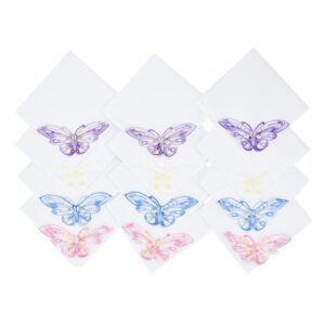 Selected Hanky Women's Cotton Handkerchiefs with Butterfly Lace at Corner, Ladies Hankies 12 Pcs