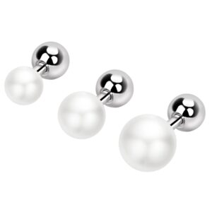 ipink-3 pcs 16g (1.2mm) pearl tragus earring piercing stud set surgical steel cartilage barbell