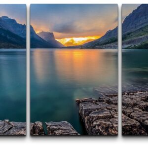 wall26-3 Piece Canvas Wall Art - Sunset at St Mary Lake, Glacier National Park, Mt - Modern Home Art Stretched and Framed Ready to Hang - 24"x36"x3 Panels