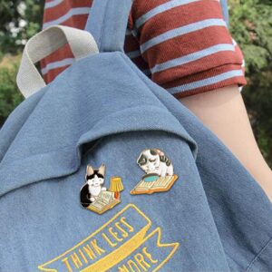 Novelty Enamel Lapel Pin Sets Cartoon Animal Plant Fruit Brooches for Clothing Bags Backpacks Jackets Hat Jewelry DIY Gift Accessories(Cats reading books)