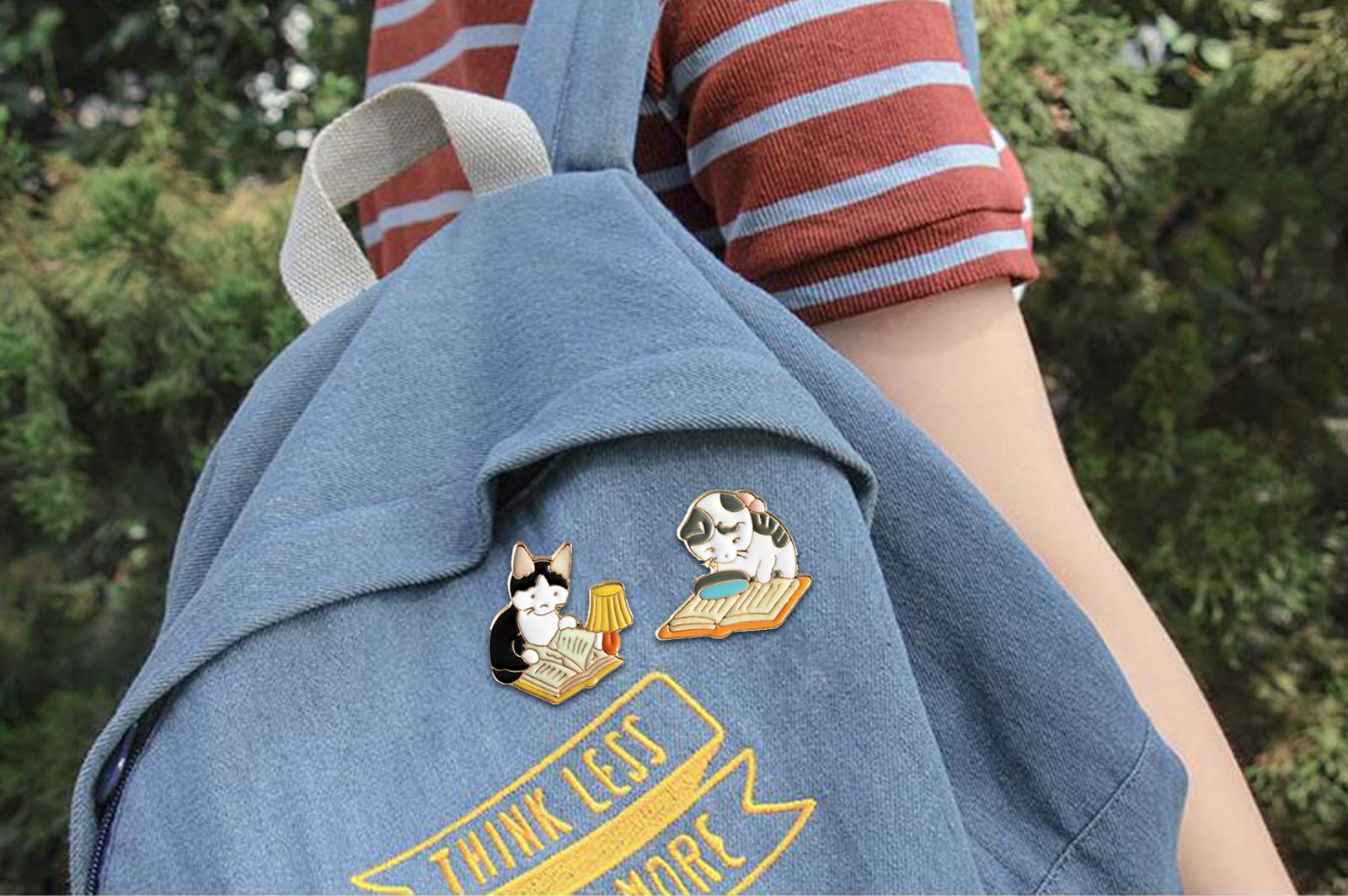 Novelty Enamel Lapel Pin Sets Cartoon Animal Plant Fruit Brooches for Clothing Bags Backpacks Jackets Hat Jewelry DIY Gift Accessories(Cats reading books)