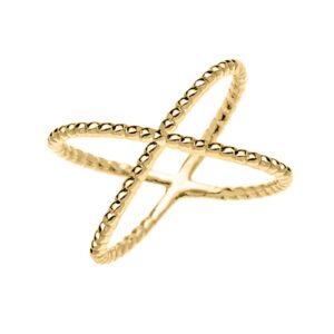 14k yellow gold criss cross rope cable design statement ring - size 6