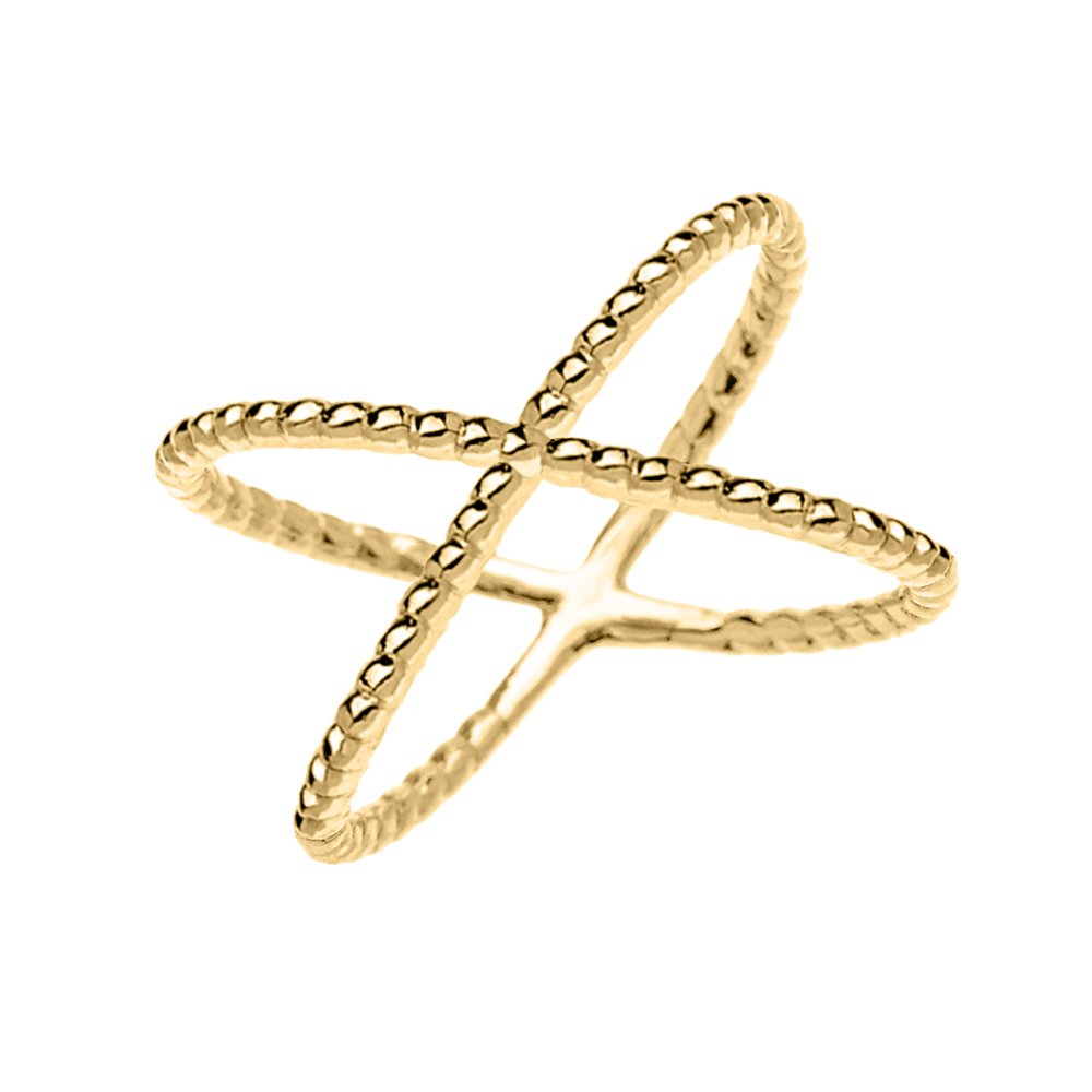 14K Yellow Gold Criss Cross Rope Cable Design Statement Ring - Size 6