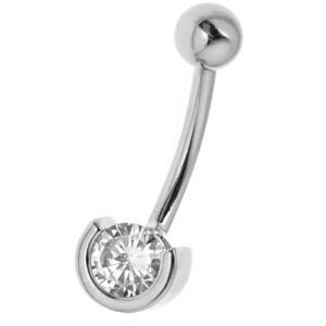 ritastephens 14k real white gold cz eclipse belly button navel ring 14 gauge