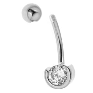 Ritastephens 14k Real White Gold CZ Eclipse Belly Button Navel Ring 14 gauge