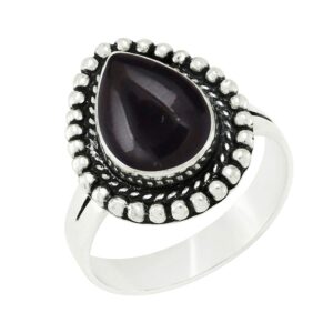 5.07cts solitaire natural black onyx 925 silver plated ring size 9 for women, handmade black stone july birthstone ring jewelry gift for women mom wife