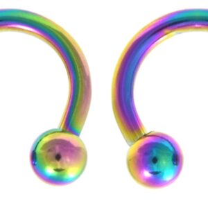 playful piercings Pair of Rainbow Horseshoe Ring Lip, Belly, Nipple, Cartilage, Tragus, Septum, Earring Hoop - 10g, 1/2"