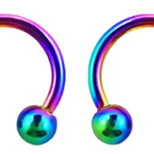 playful piercings Pair of Rainbow Horseshoe Ring Lip, Belly, Nipple, Cartilage, Tragus, Septum, Earring Hoop - 10g, 1/2"