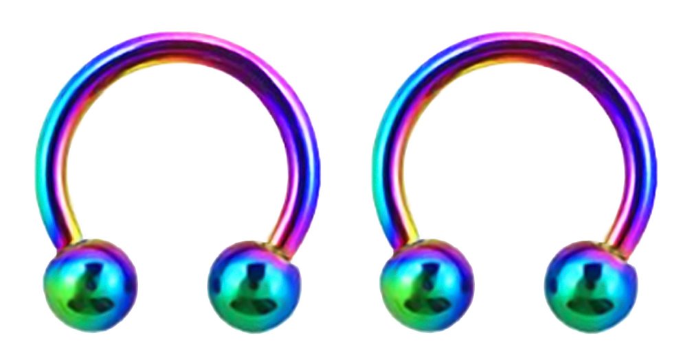 playful piercings Pair of Rainbow Horseshoe Ring Lip, Belly, Nipple, Cartilage, Tragus, Septum, Earring Hoop - 10g, 1/2"