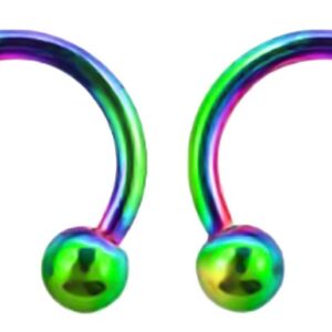 playful piercings Pair of Rainbow Horseshoe Ring Lip, Belly, Nipple, Cartilage, Tragus, Septum, Earring Hoop - 10g, 1/2"