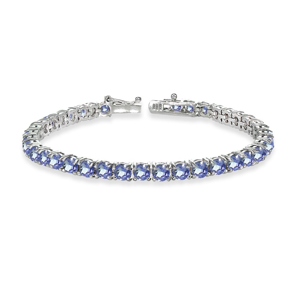 B. BRILLIANT Sterling Silver Genuine Tanzanite 4mm Round Tennis Bracelet for Women Bridesmaids