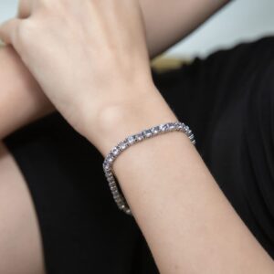 B. BRILLIANT Sterling Silver Genuine Tanzanite 4mm Round Tennis Bracelet for Women Bridesmaids