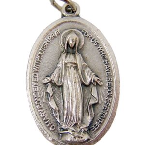 Devotional Gifts and Medals Silver Toned Our Lady of Grace Miraculous Medal Pendant, 1 1/4 Inch