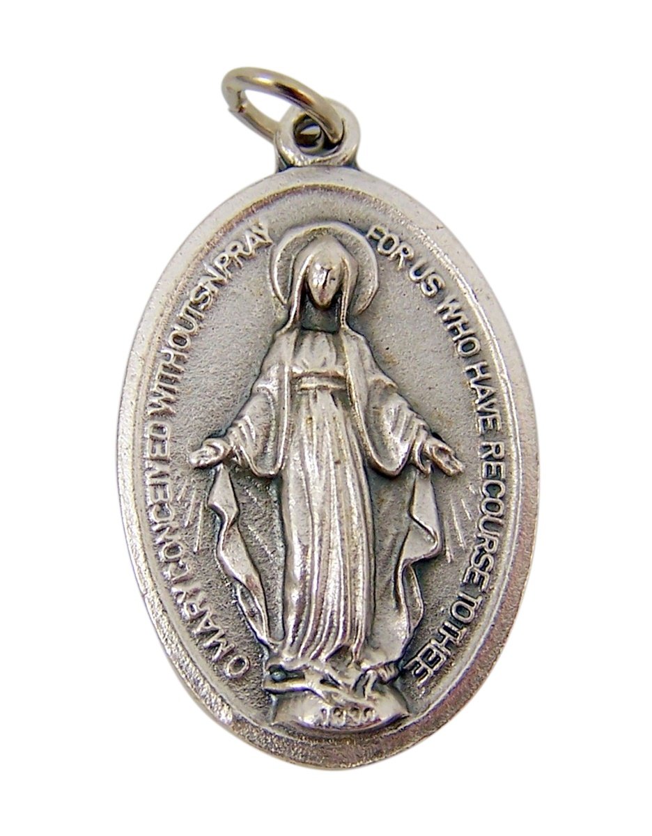 Devotional Gifts and Medals Silver Toned Our Lady of Grace Miraculous Medal Pendant, 1 1/4 Inch