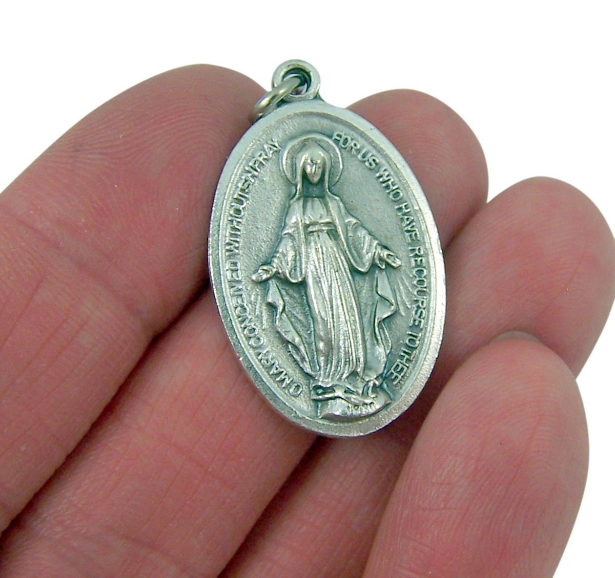 Devotional Gifts and Medals Silver Toned Our Lady of Grace Miraculous Medal Pendant, 1 1/4 Inch