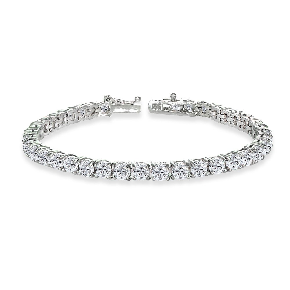 B. BRILLIANT Sterling Silver 4mm Synthetic White Sapphire Round-cut Tennis Bracelet for Women