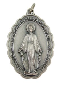 devotional gifts and medals silver toned our lady of grace miraculous medal with scallop border, 2 1/4 inch