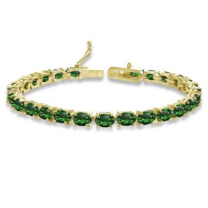 b. brilliant yellow gold flashed sterling silver 6x4mm oval-cut simulated emerald tennis bracelet for women