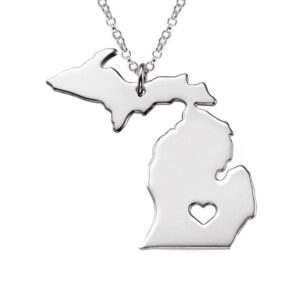 18k gold silver country map charm pendant michigan state map necklace jewelry (silver)