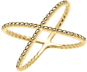 10k yellow gold criss cross rope cable design statement ring - size 7-1/4